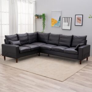 Panana 6 Seats Fuax Leather Large SECTIONAL Corner Sofa Settee - Sofa for Living Room-Left/Right-Hand Side Sofas, Black