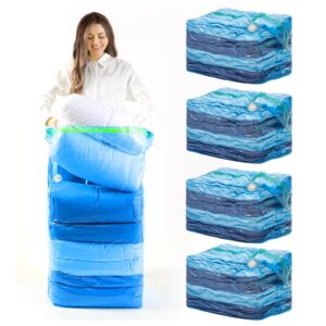 leverloc vacuum storage bags 4 pack blue space saver bags, jumbo cube 31x40x15 inch, large vacuum sealer bags for beddings blankets comforters quilts duvets pillows, closet organizers and storage