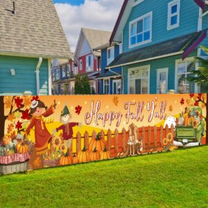 fall y'all party banner happy fall decorations outdoor polyester scarecrow fall leaves fall garden sign for home front porch yard sign thanksgiving decorations fall party supplies