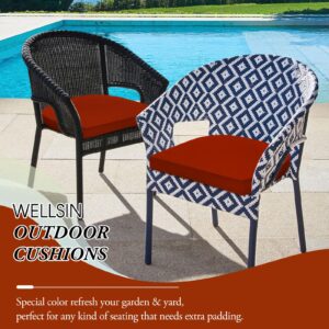 Wellsin Outdoor Chair Cushions for Patio Furniture - Patio Chair Cushions Set of 6 - Waterproof Round Corner Outdoor Seat Cushions 17"X16"X2", Brick Red