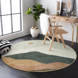 sungea 4ft abstract round rug,soft washable non-slip sun and mountain circle kids room rugs,chic faux wool low-pile circular throw rugs for entryway/bedroom/nursery/living room/bathroom(grey)