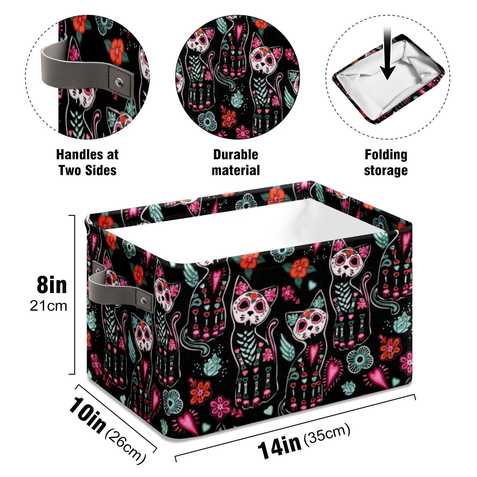 Andemie Halloween Storage Basket Storage Bins Shelf Boo Baskets Rectangle Halloween Storage Hamper with Handle Foldable Organizer Bins for Home, Office, School, Laundry Room, Closet 10x14x8 in