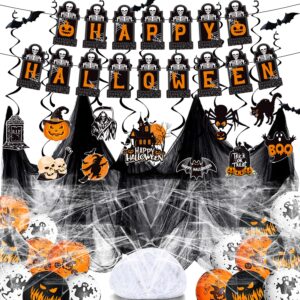 halloween party decoration halloween party supplies, spooky halloween banner halloween hanging swirl decorations creepy cloth halloween theme balloons scary 3d bats spider web decorations