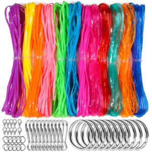 fandamei lanyard string kit, 12 colors plastic string lacing cord, bright and glitter color, lanyard string for crafts, bracelets and jewelry making string weaving kit for craft diy