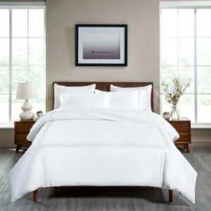 superior egyptian cotton 1200 thread count embroidered 3-piece duvet cover set, 1 duvet cover, 2 pillow shams, bedding essentials decor, soft comforter cover, king/california king, white-white