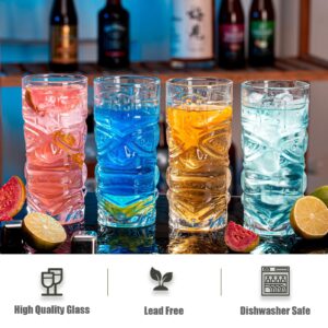 Claplante Tiki Glasses Set of 12, 14 oz Modern Bar Tiki Cup, Highball Drinking glasses, Exotic Zombie Cocktails Glasses, Tiki Mug for Tropical Island Drinks Tiki Bar Professional Hawaiian Party