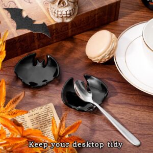 AnyDesign 4 Pieces Halloween Bat Coffee Spoon Rest Black Ceramic Bat Teaspoon Holder Spooky Home Decor Accessories for Halloween Teacher Gift Kitchen Office Coffee Bar Coffee Stirrers