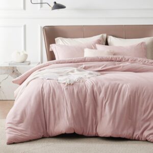 bedsure pink duvet cover queen size - super soft cationic dyed duvet cover for kids with zipper closure, 3 pieces, includes 1 duvet cover (90"x90") & 2 pillow shams, no comforter