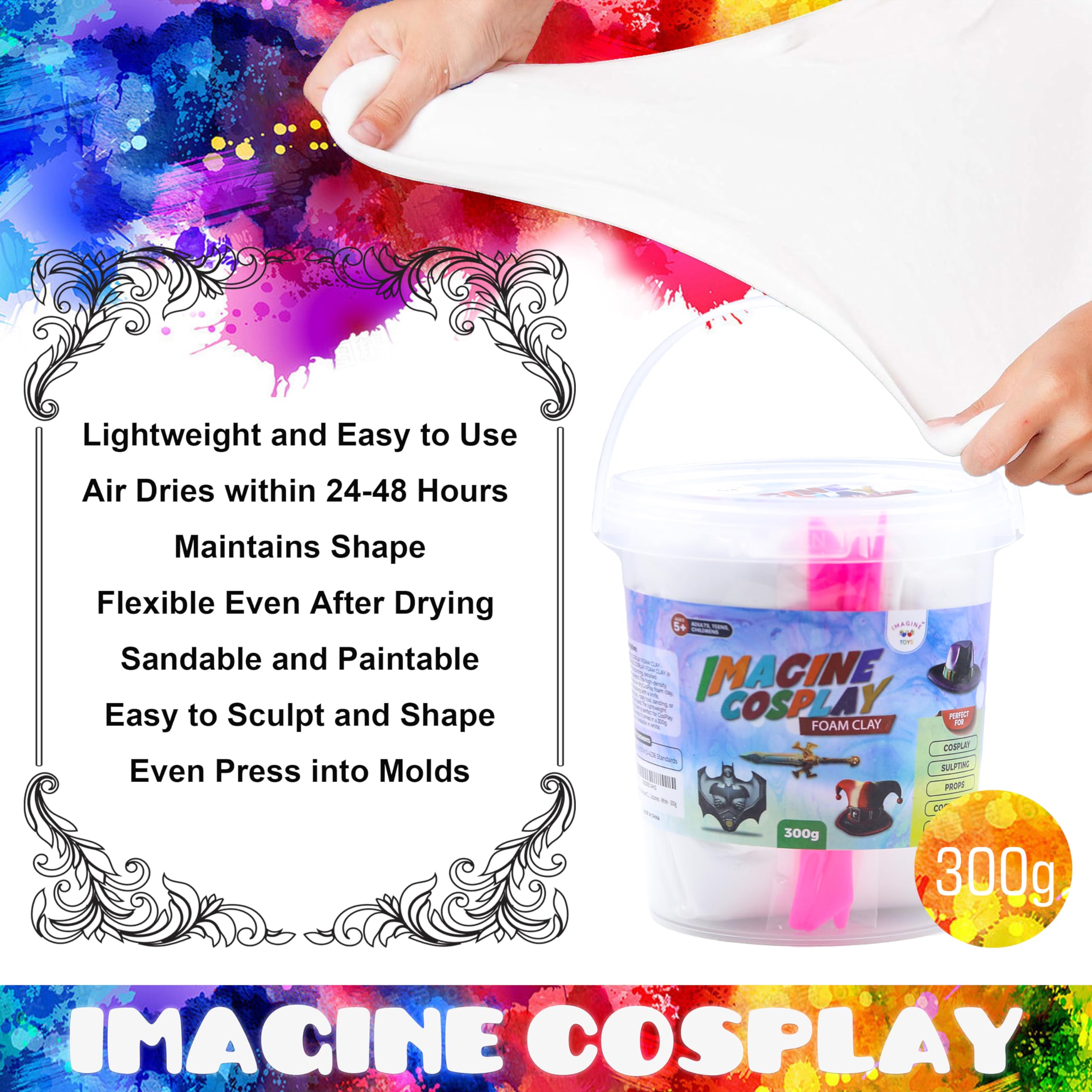 Sculpting and Cosplay Foam Clay, 300g of High Density Air Clay for Sculpting and Molding into Fun Projects and Cosplay Props. Foam Clay is Lightweight, Flexible, Easy to: Mold, Sand and Paint.