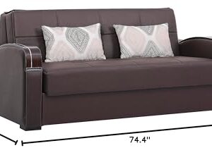 Sweethome Stores 74" Pull Bed with Storage, Firm, Faux Leather, 650 lbs Capacity, Sleeper Sofa, Futon for Living Room or Home Office Convertible Couch, DormirClack Sofabed, Brown PU