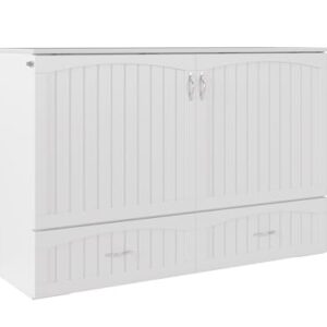 AFI, Aspen Mid-Century Modern Queen Solid Wood Murphy Bed Chest with Mattress in White