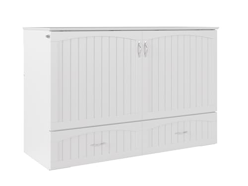 AFI, Aspen Mid-Century Modern Queen Solid Wood Murphy Bed Chest with Mattress in White