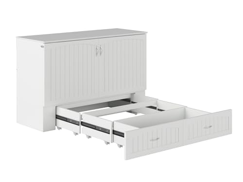 AFI, Aspen Mid-Century Modern Queen Solid Wood Murphy Bed Chest with Mattress in White