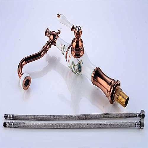 Kitchen & Bath Fixtures Taps Faucet,EuropUPC Gold Basin Faucet Rose Gold Retro Bathroom Hot and Cold Faucet