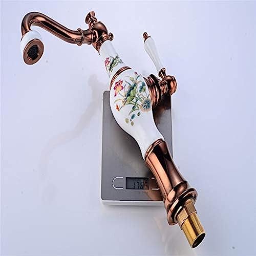 Kitchen & Bath Fixtures Taps Faucet,EuropUPC Gold Basin Faucet Rose Gold Retro Bathroom Hot and Cold Faucet