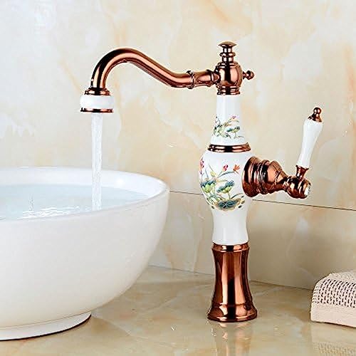 Kitchen & Bath Fixtures Taps Faucet,EuropUPC Gold Basin Faucet Rose Gold Retro Bathroom Hot and Cold Faucet