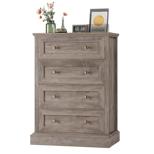 FACBOTALL 4 Drawer Dresser, Small Dresser with 4 Drawers, Chest of Drawers Hallway Living Room, Wash Gray