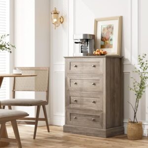 FACBOTALL 4 Drawer Dresser, Small Dresser with 4 Drawers, Chest of Drawers Hallway Living Room, Wash Gray