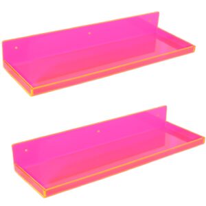 floating shelves for wall bedroom bathroom kitchen plants acrylic floating shelf 16.5x5.5'' heavy duty adhesive no drill, pack of 2, neon pink