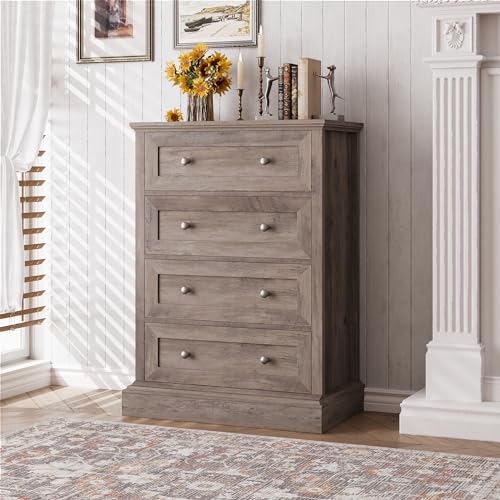 FACBOTALL 4 Drawer Dresser, Small Dresser with 4 Drawers, Chest of Drawers Hallway Living Room, Wash Gray