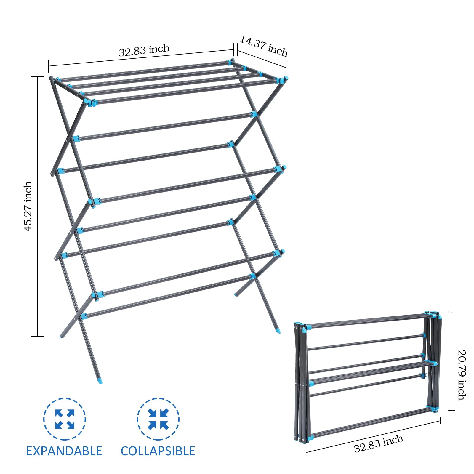 APEXCHASER Drying Rack Clothing, Metal Collapsible Clothes Drying Rack for Clothes, Towel, Oversize, Indoor/Outdoor/Laundry Room, Graphite