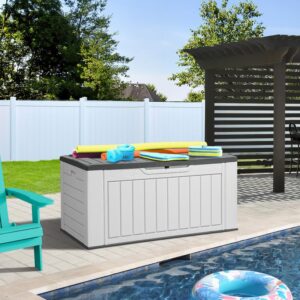 DWVO XL 160 Gallon Large Deck Box, Waterproof Outdoor Storage Box for Patio Furniture Cushions, Garden Tools and Pool Supplies,Weather Resistant Resin, Lockable, Light Grey