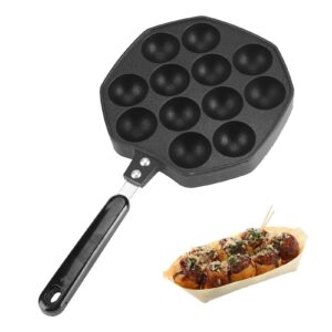 mini pancake pan, cast iron aebleskiver pan with 12 cavities aluminum ebelskiver pan griddle half sphere takoyaki maker for pancake maker, danish stuffed, baking cooking