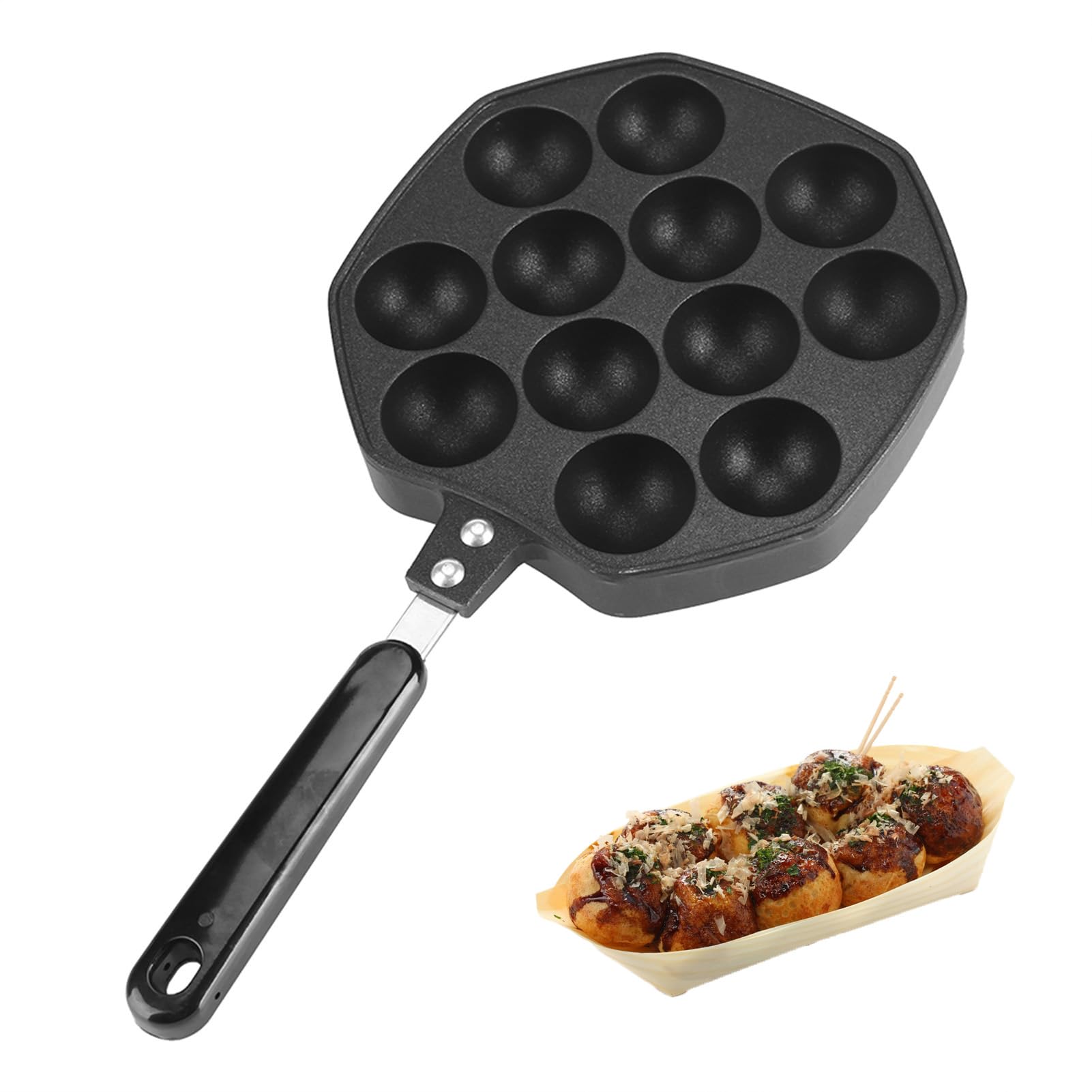 Mini Pancake Pan, Cast Iron Aebleskiver Pan with 12 Cavities Aluminum Ebelskiver Pan Griddle Half Sphere Takoyaki Maker for Pancake Maker, Danish Stuffed, Baking Cooking