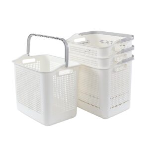 minekkyes set of 4 large hampers for laundry with handles, plastic laundry baskets bin, dirty clothes storage bin, white