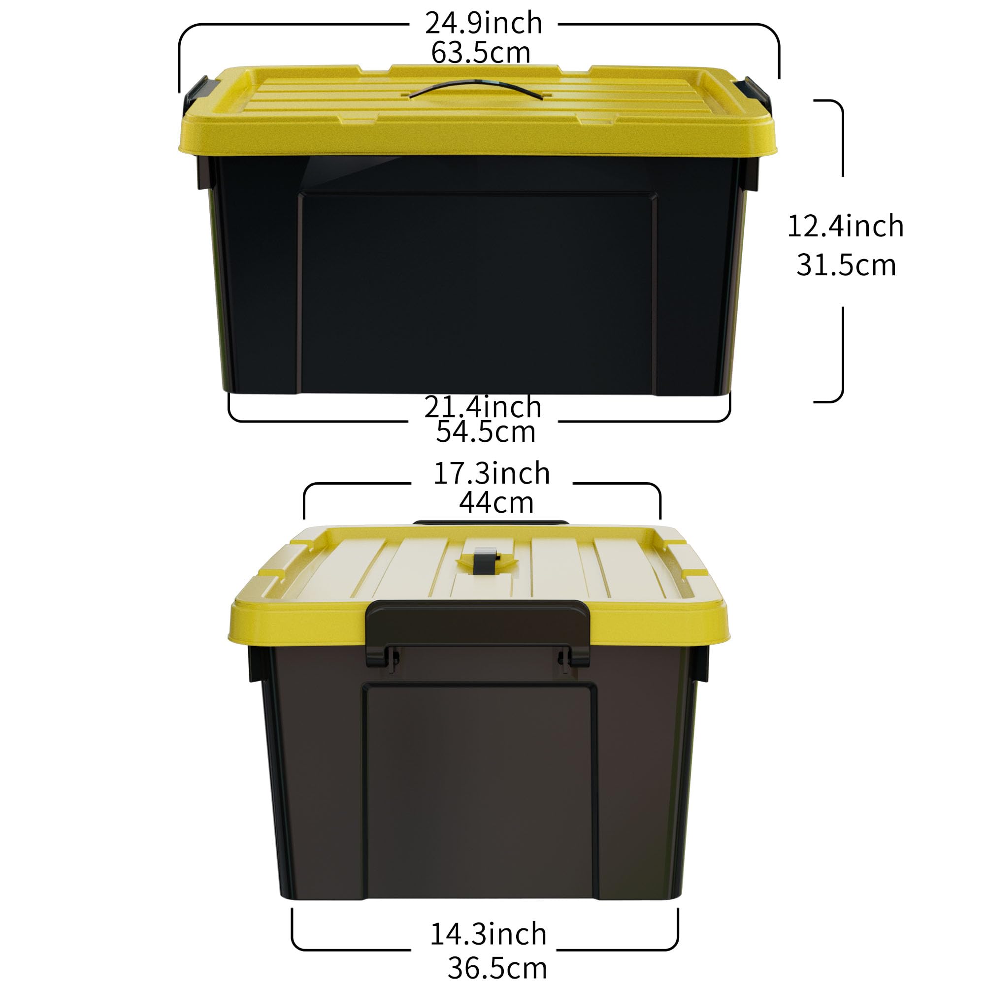 Cetomo 72Qt*6 Durabilt Flip Lid Stackable Heavy Duty Tough Storage Container Tote, Plastic Storage Bins, Storage Box, Black Base with Yellow Lid (6 Pack)