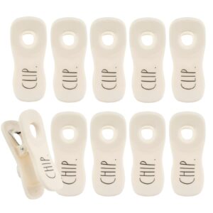 rae dunn bag clips with magnet - food clips, chip clips, bag clips for food storage with air tight seal grip for bread bags, snack bags and food bags, pack of 10, white