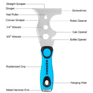 KEZERS Drywall Hand Tool Kit, 7 Pieces 3" 4" 5" 6" 8" 12" Stainless Steel Drywall Knife with Metal Hammer End, includes Putty Knife, Taping Knife, and 12" Mud Pan with Ergonomic Grip for Drywall Work