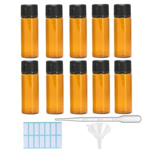 skypro 5ml mini amber glass bottles with no-hole plugs and cap for essential oils, chemistry lab chemicals, colognes & perfumes(10packs)