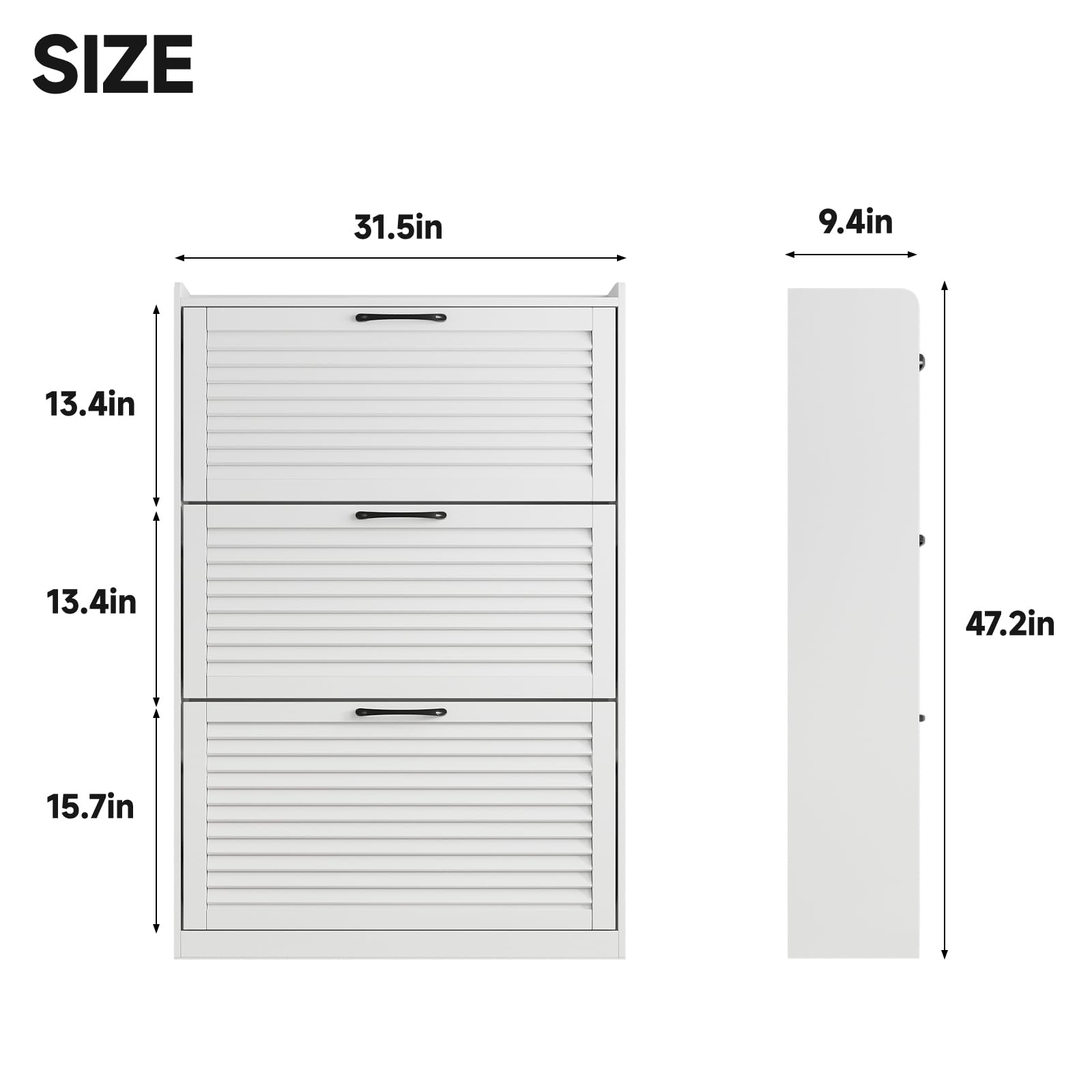 Maupvit Shoe Storage Cabinet with 3 Flip Louvered Doors, Freestanding Organizer with Metal Hinges, Shoe Cabinet for Entryway, Narrow Shoe Rack Cabinet, White