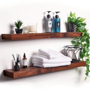 actese whole piece of walnut wood floating shelves for wall mount, thicker and wider sturdy wood shelf for bedroom, bathroom kitchen and living room decor,36 x 6 x 1.5 inche, set of 2 (walnut, 36")