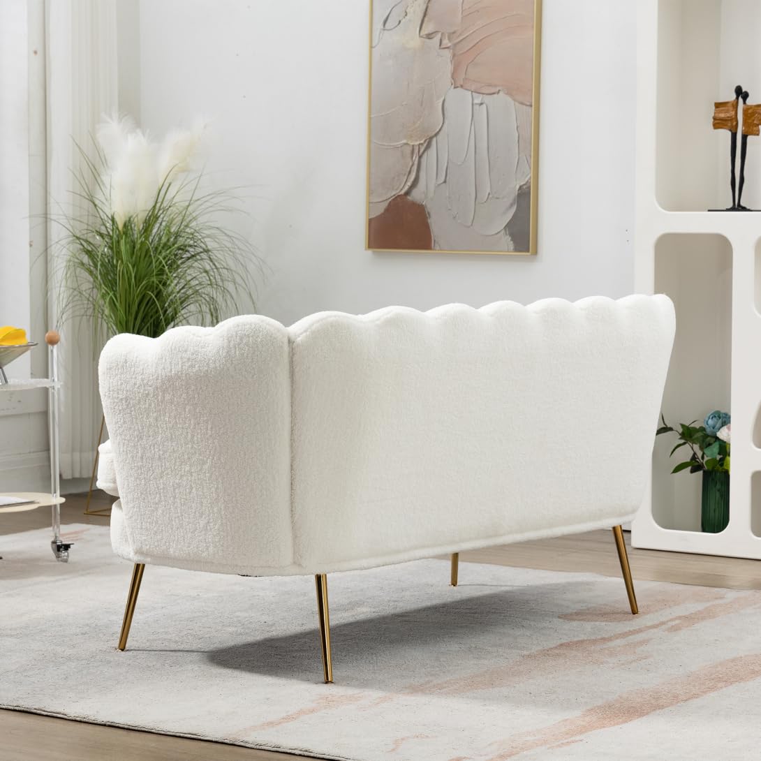 TURRIDU 59" W Accent Sofa Couch, Modern Loveseat Sofa with Gold Metal Legs, Two-Seater Sofa Small Sofa Small Mini Room Couch for Small Space Office Studio Apartment Bedroom, Ivory Boucle