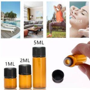 SKYPRO 5ml Mini Amber Glass Bottles with No-Hole Plugs and Cap for Essential Oils, Chemistry Lab Chemicals, Colognes & Perfumes(10Packs)