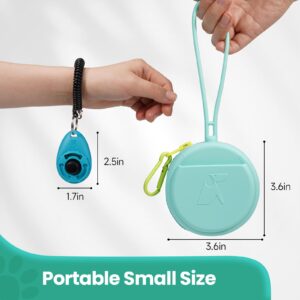 Small Silicone Dog Treat Pouch with Pet Training Clicker 2Pack, Durable Metal Zipper, Integrated Strap, Mini Portable Size, Easy to Clean, Odorless, Travel Walking Bag for Leash (Grey & Green)