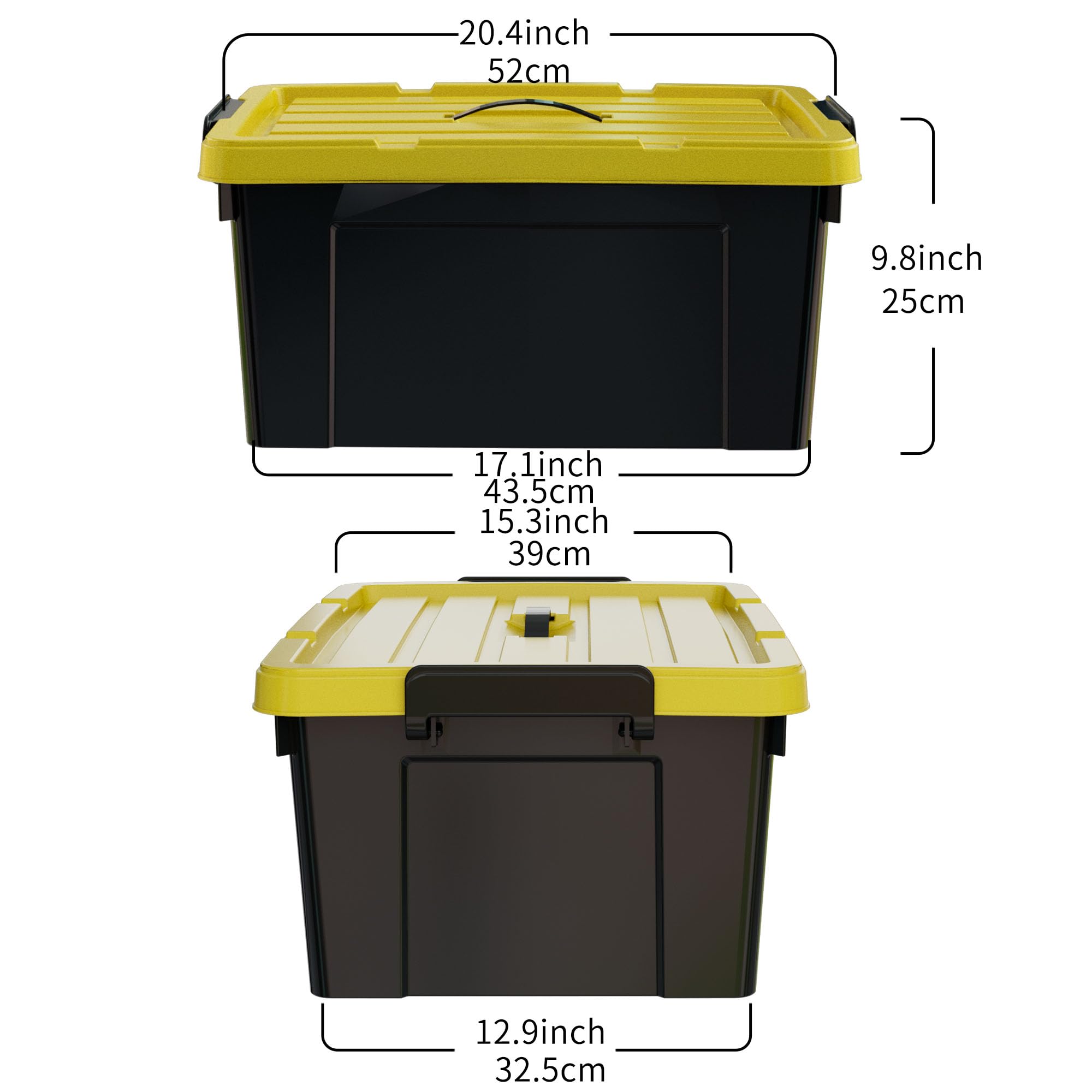 Cetomo 40Qt*6 Durabilt Flip Lid Stackable Heavy Duty Tough Storage Container Tote, Plastic Storage Bins, Storage Box, Black Base with Yellow Lid (6 Pack)