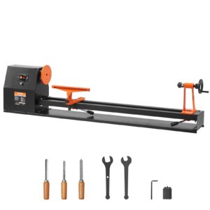 vevor benchtop wood lathe, 14 in x 40 in, 0.5 hp 370w power wood turning lathe machine, 4 speed adjustable 885/1245/1715/2425 rpm with chisels faceplate plastic handle hex wrench, for woodworking