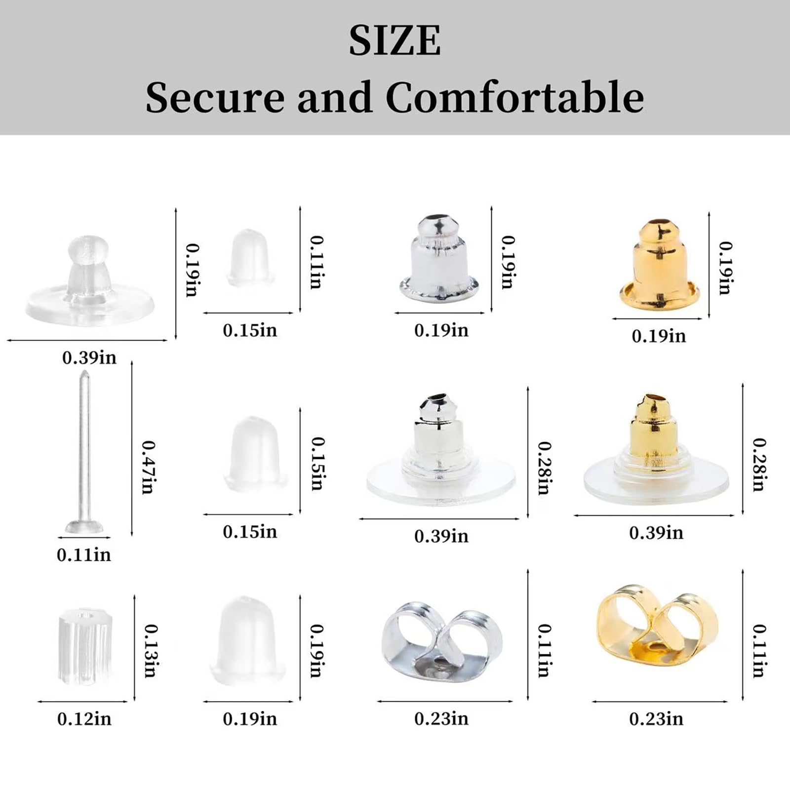 Nkwuire 12 Styles 600 Pcs Earring Backs for Studs, Clear Plastic Earrings Hypoallergenic Metal Rubber Silicone Earring Backs Bullet Clutch Stoppers Replacement Kits for Fish Hook Earring Studs Hoops