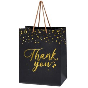 paicuike 20 pcs black paper bags thank you gift bags black and gold with handles, medium sizes gift bags bulk, paper bags for small business, shopping bags, wedding bags, party bags, favor bags