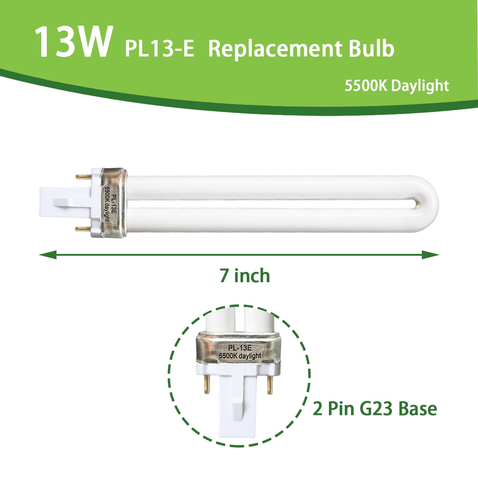 (2 Pack) PL13-E 13W Replacement Light Bulb Compatible with Electronic Ballast,Replace for Ottlite T1333E,13W Type E Compact Fluorescent Light Bulb,5500K Bright Natural Daylight,G23 Base