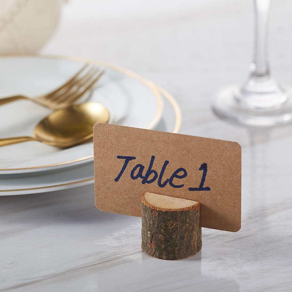 Toncoo 12Pcs Premium Mini Wood Place Card Holders and 30Pcs Kraft Table Place Cards, Rustic Table Number Holders, Table Sign Stand, Name Card Picture Photo Holders for Thanksgiving, Wedding, Birthday,