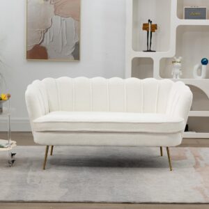 turridu 59" w accent sofa couch, modern loveseat sofa with gold metal legs, two-seater sofa small sofa small mini room couch for small space office studio apartment bedroom, ivory boucle