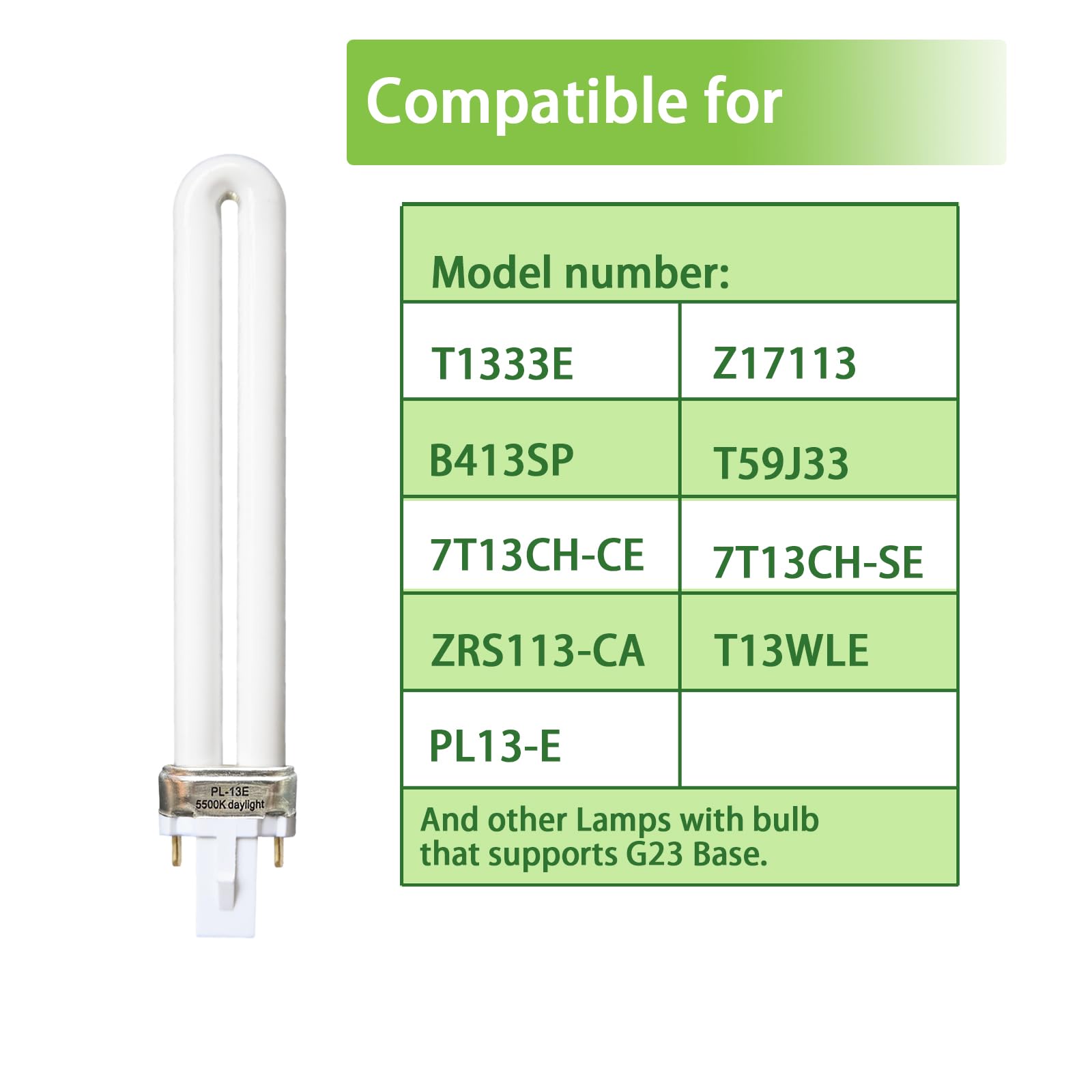 (2 Pack) PL13-E 13W Replacement Light Bulb Compatible with Electronic Ballast,Replace for Ottlite T1333E,13W Type E Compact Fluorescent Light Bulb,5500K Bright Natural Daylight,G23 Base