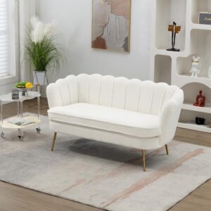 TURRIDU 59" W Accent Sofa Couch, Modern Loveseat Sofa with Gold Metal Legs, Two-Seater Sofa Small Sofa Small Mini Room Couch for Small Space Office Studio Apartment Bedroom, Ivory Boucle