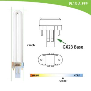 (2 Pack) PL13-A-FFP 13W Replacement Light Bulb with Magnetic Ballast,Replace for Ottlite Lamps Purchased Before 2008,13W Type A Light Bulb,5500K Bright Natural Daylight,GX23 Base