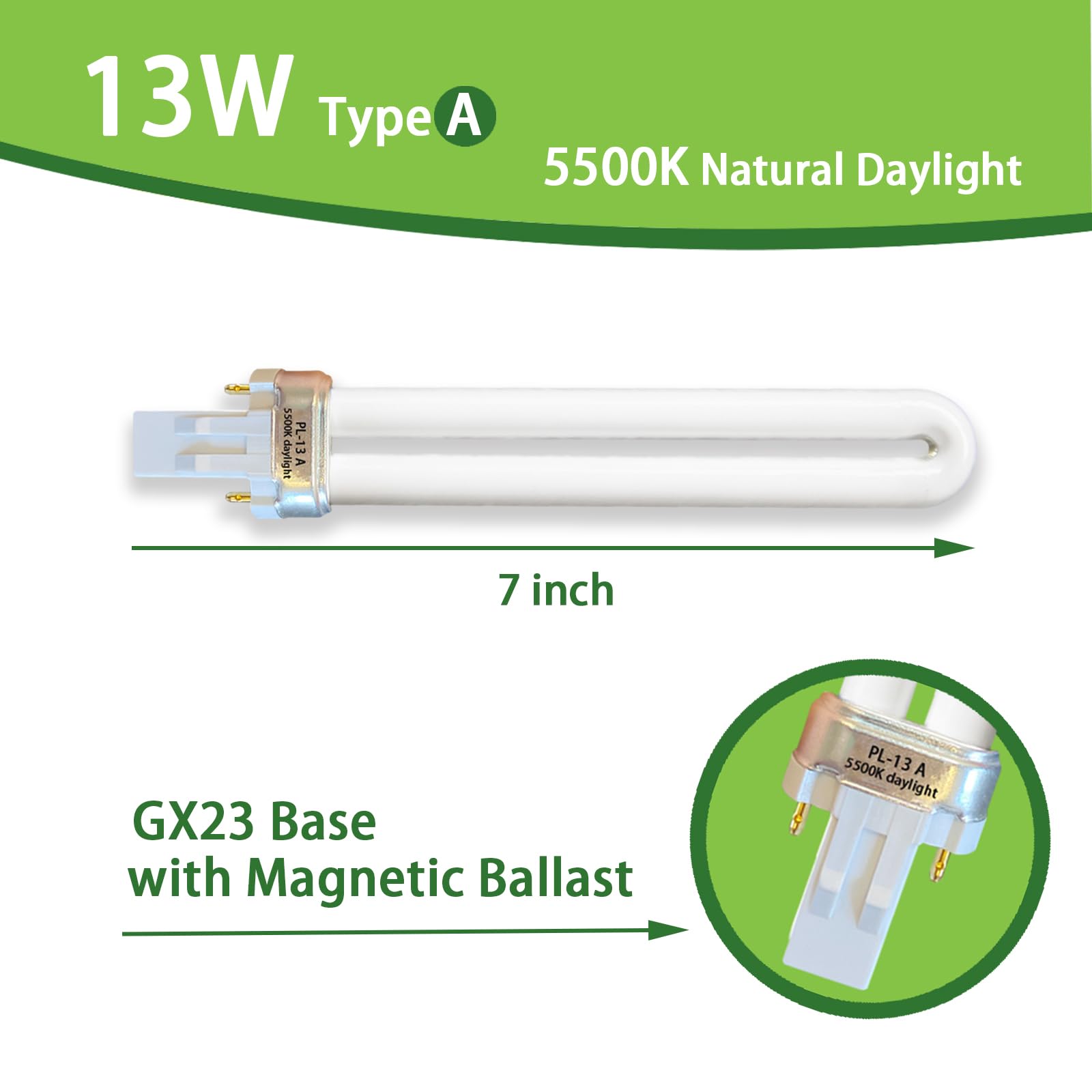 (2 Pack) PL13-A-FFP 13W Replacement Light Bulb with Magnetic Ballast,Replace for Ottlite Lamps Purchased Before 2008,13W Type A Light Bulb,5500K Bright Natural Daylight,GX23 Base