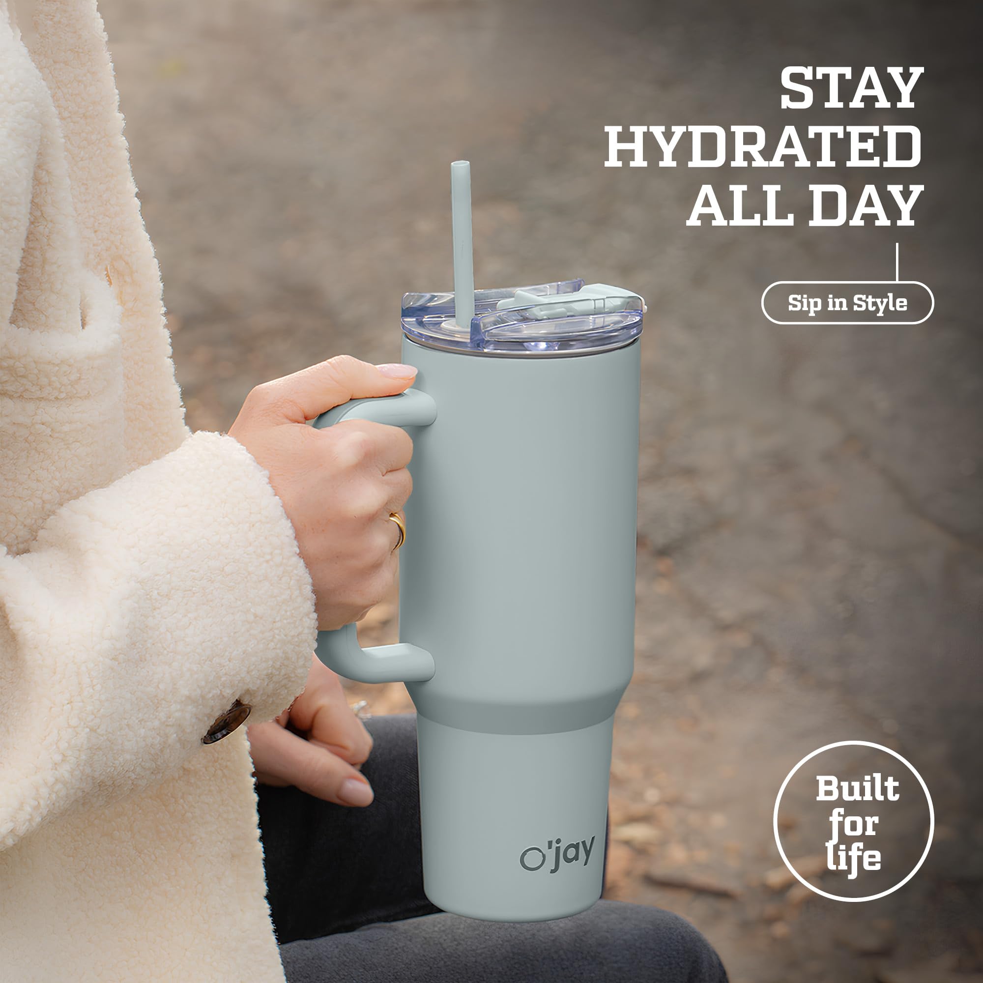 O'JAY Insulated 40oz Tumbler with Handle and Straw Lid - 100% Leak-Proof - Cupholder Friendly Travel Mug - Stainless Steel Insulated Tumbler with lid and straw - Gifts for Women Men Him Her.